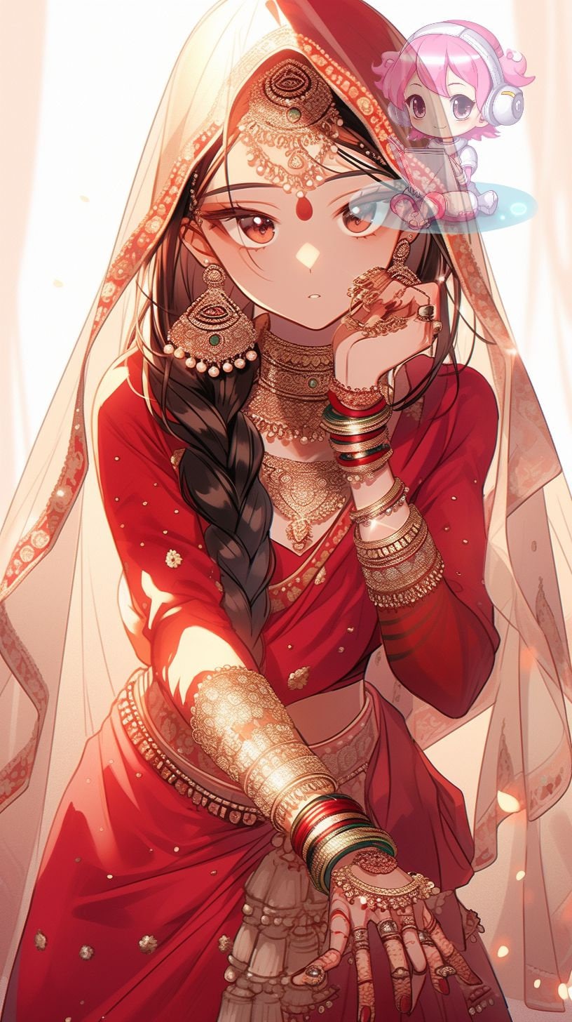 20 Anime Girl Phone Wallpaper Dressed in a Traditional Indian Lehenga ...