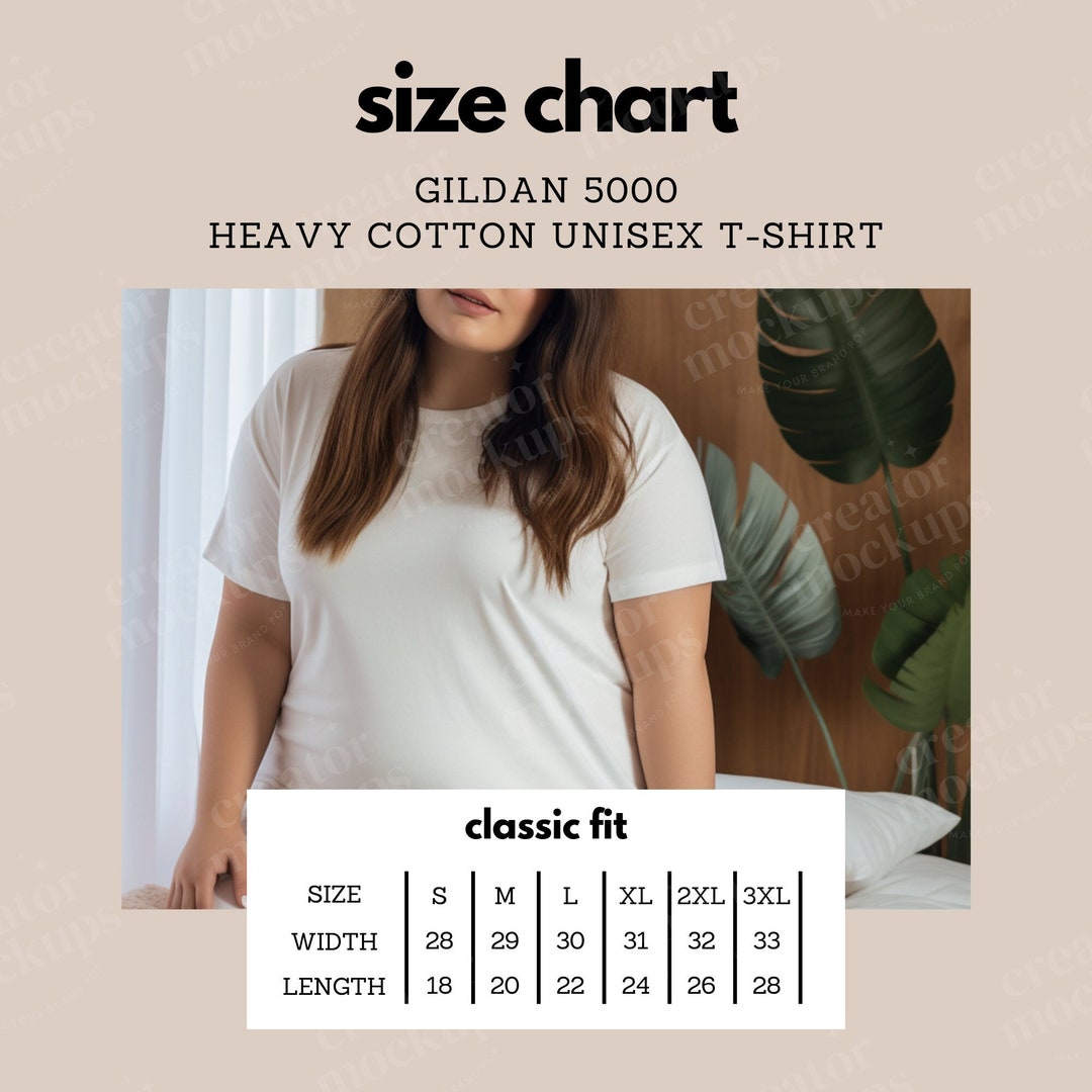 Gildan 5000 Size Chart, Plus-size Lifestyle Image, G500 T-shirt Fit ...