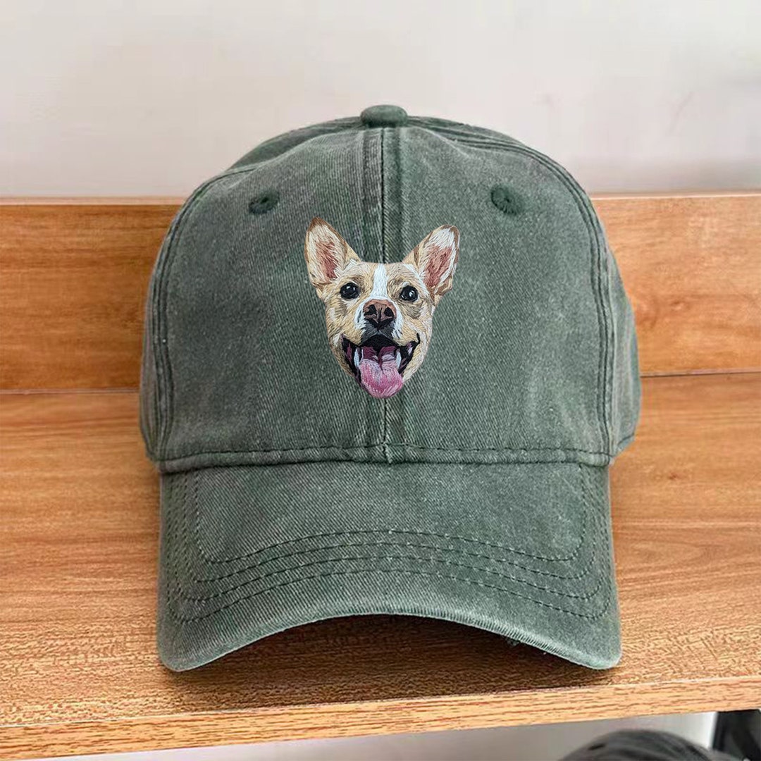 Custom Embroidered Dog Portrait Duck Tongue Cap, Custom Embroidered Pet ...