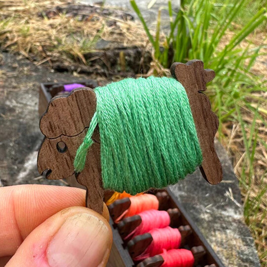 Wooden Wool Spool Set Faux Animals, Wooden Sheep Spool Set, Textile ...