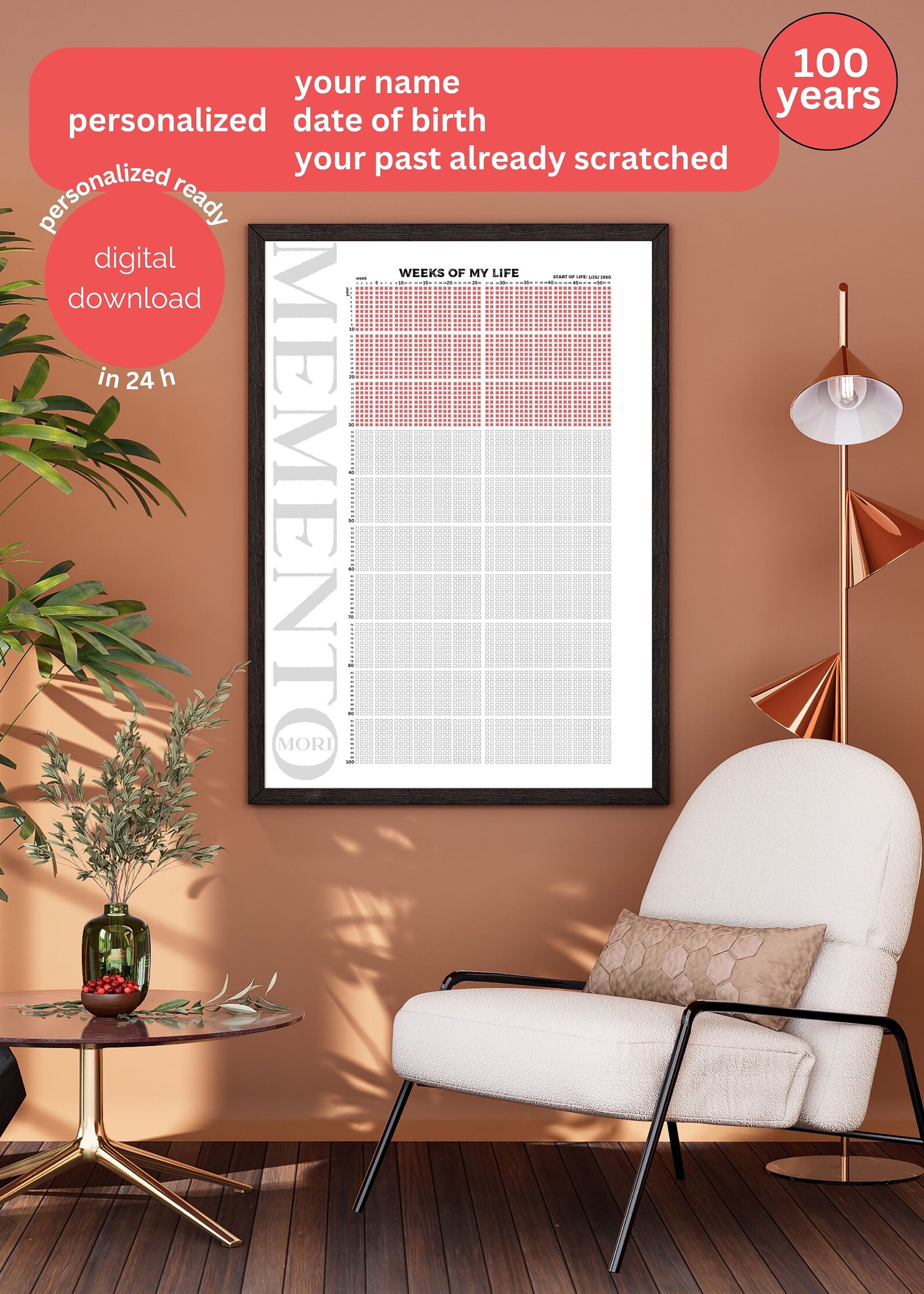 Personalizable Lifetime Calendar With Boxes, With Name or Saying, Life ...