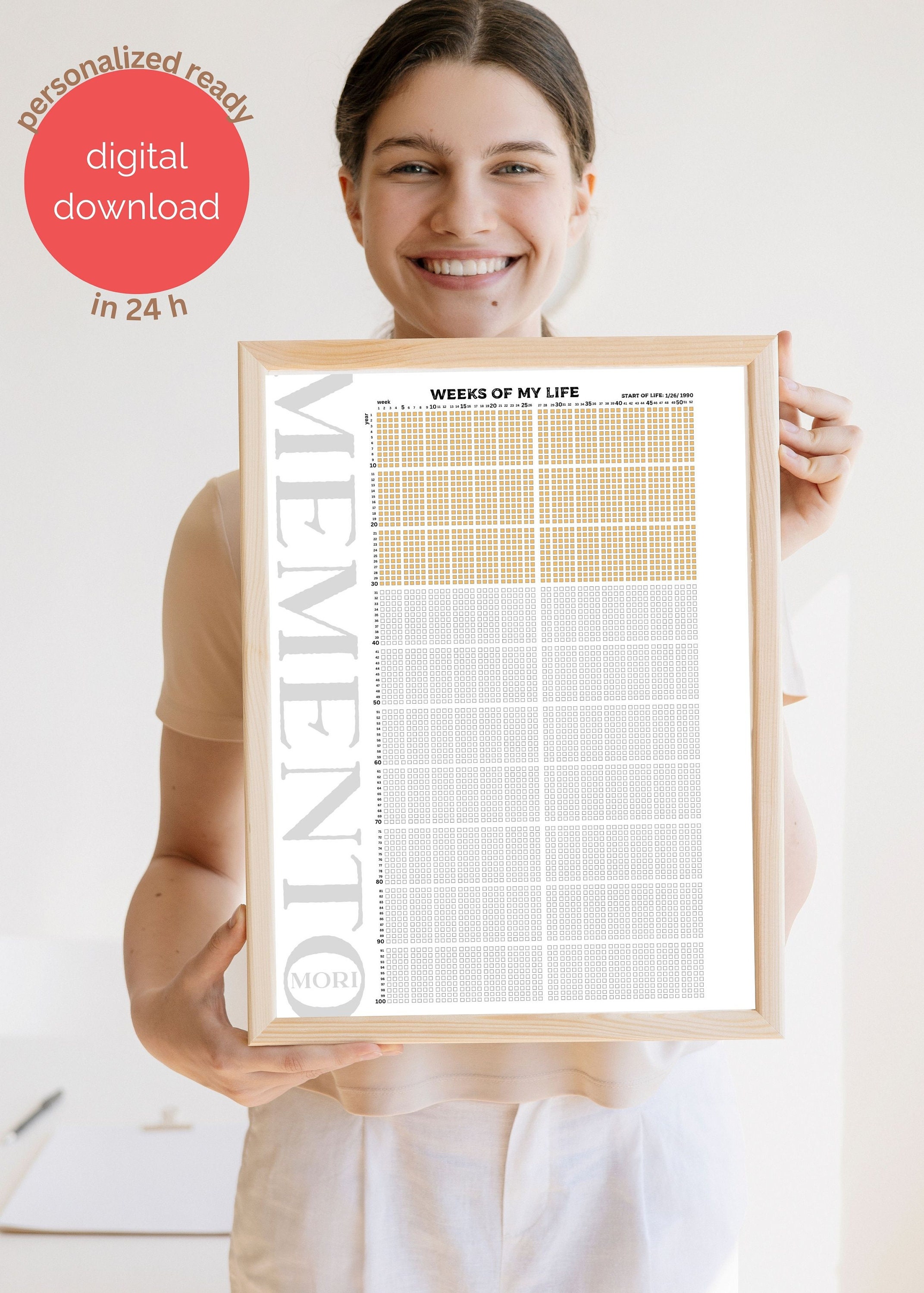 Personalizable Lifetime Calendar With Boxes, With Name or Saying, Life ...