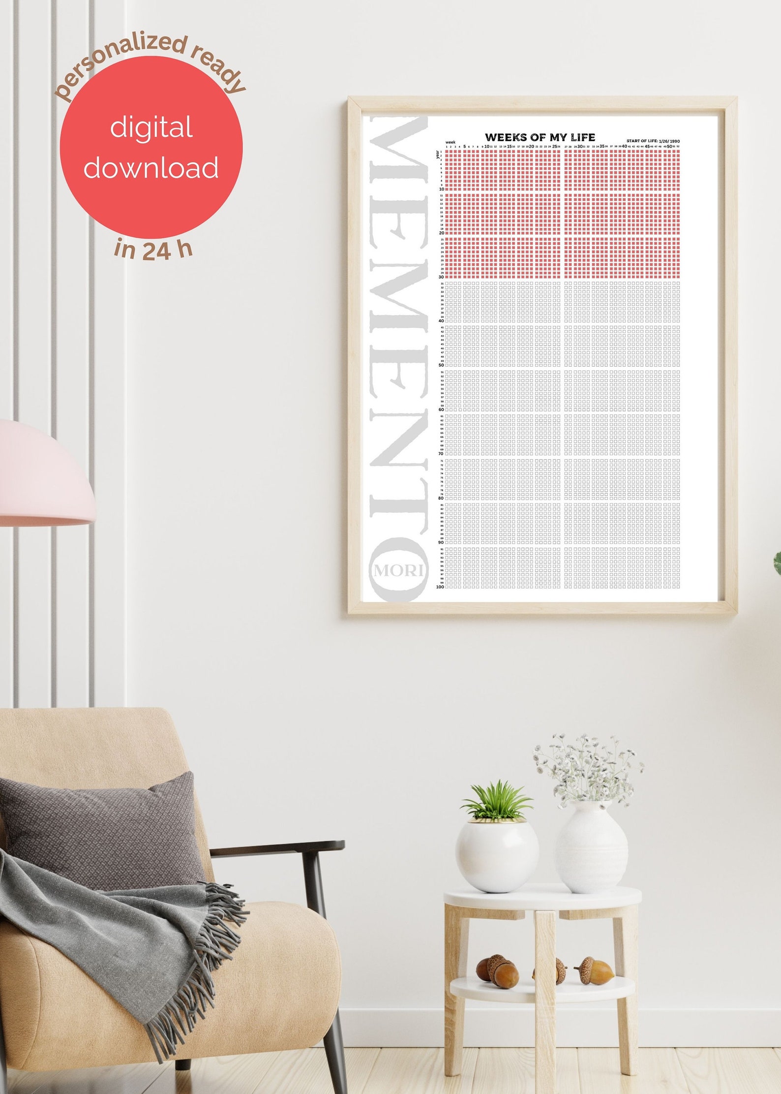 Personalizable Lifetime Calendar With Boxes, With Name or Saying, Life ...