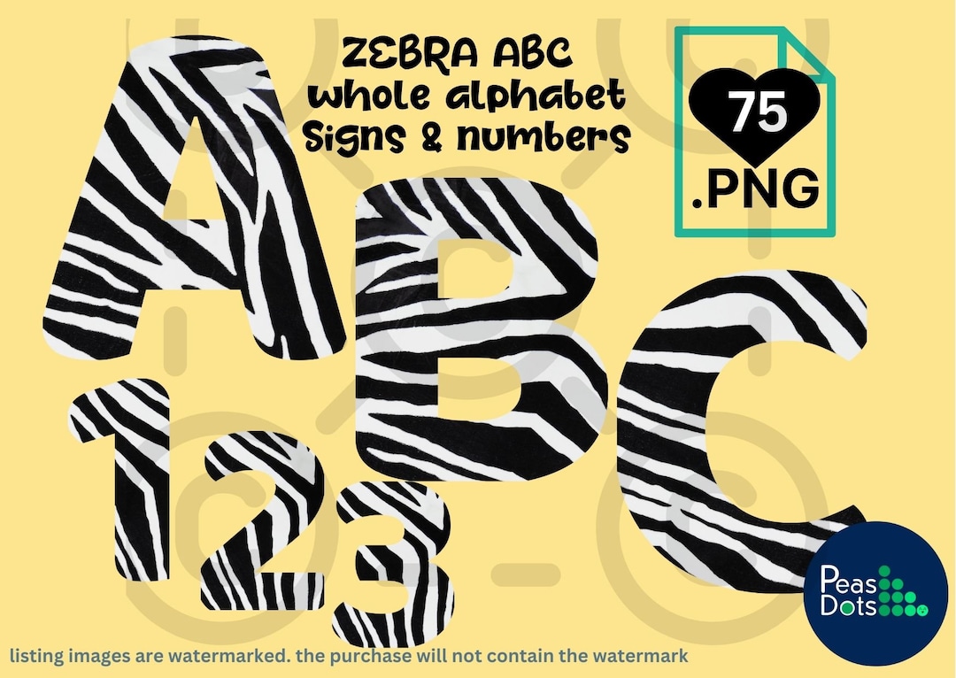 Clipart ABC Letters, Zebra Alphabet Small Stickers, Fur Look Clip Art ...