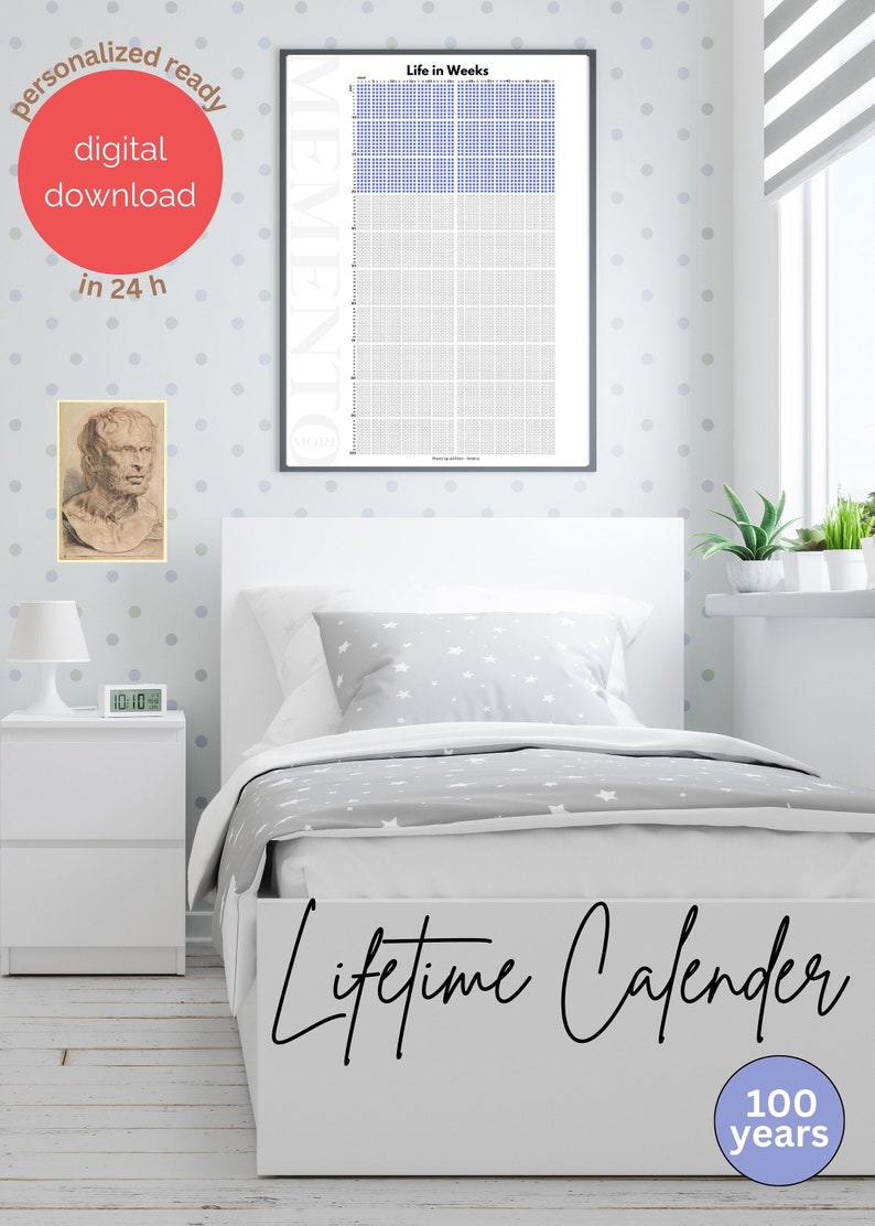 Personalizable Lifetime Calendar With Boxes, With Name or Saying, Life ...