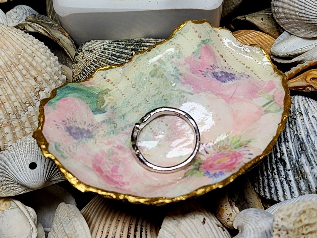 Pretty in Pink Oyster Shell Trinket Dish With Gold Leaf - Etsy