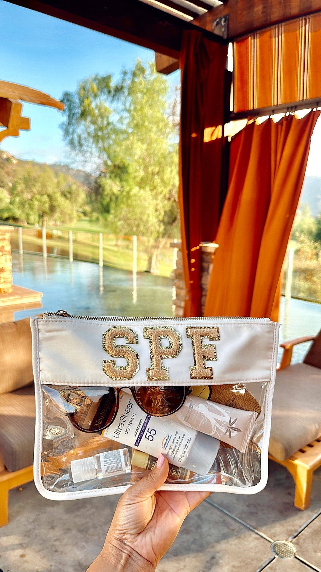 Clear Pouch With Patches, SPF Bag, Personalized, Makeup, Travel Bag and ...