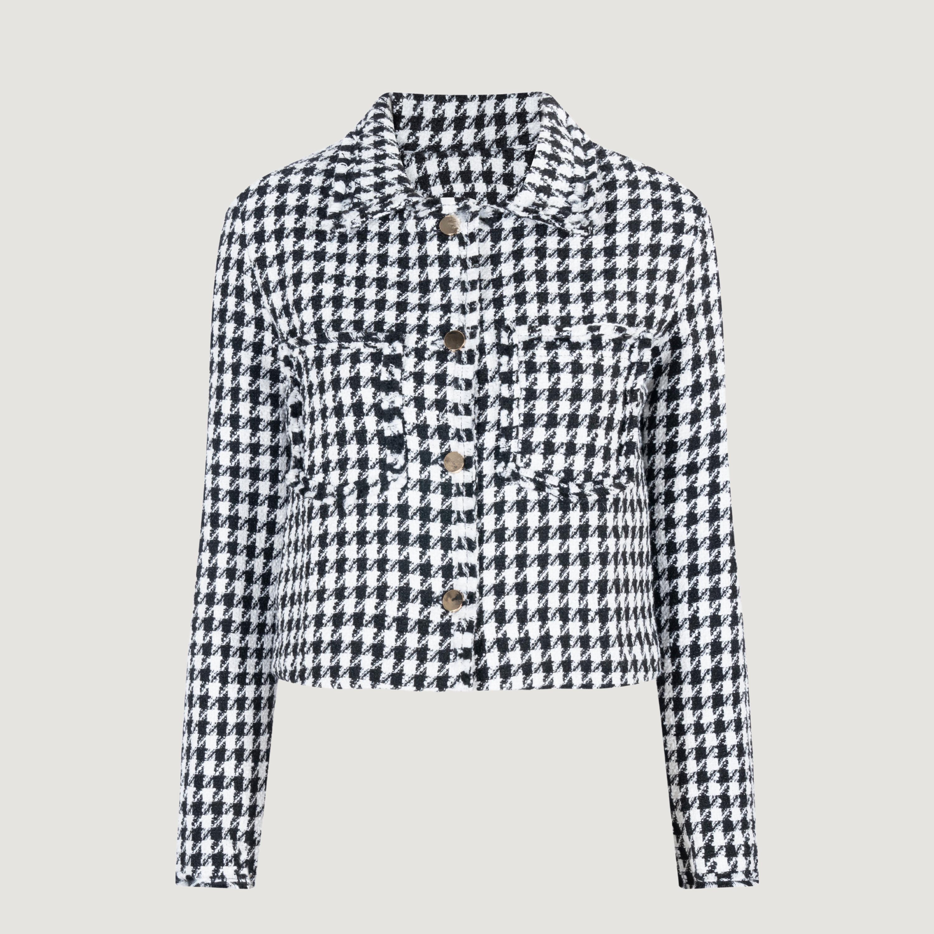 Classic Chic: Women's Hounds-tooth Wool Jacket- Women's Casual Work ...