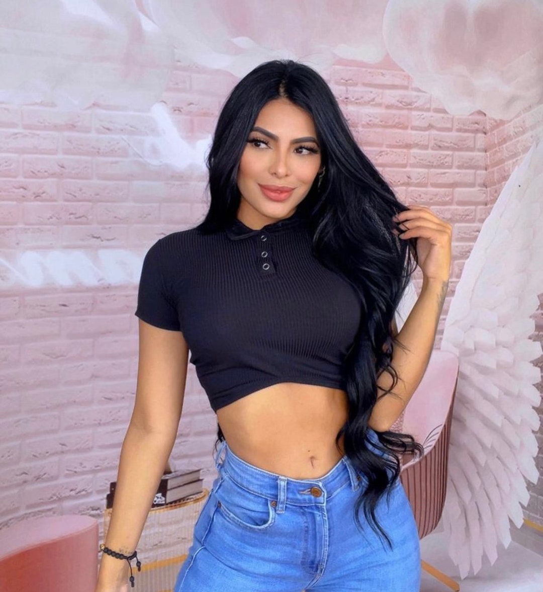 Stylish Crop Tops for Women: Polo Collar, Press Buttons, Available in ...