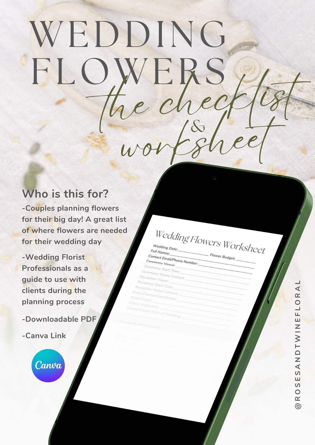 Wedding Flowers Planning Worksheet + Checklist// Florist Checklist ...