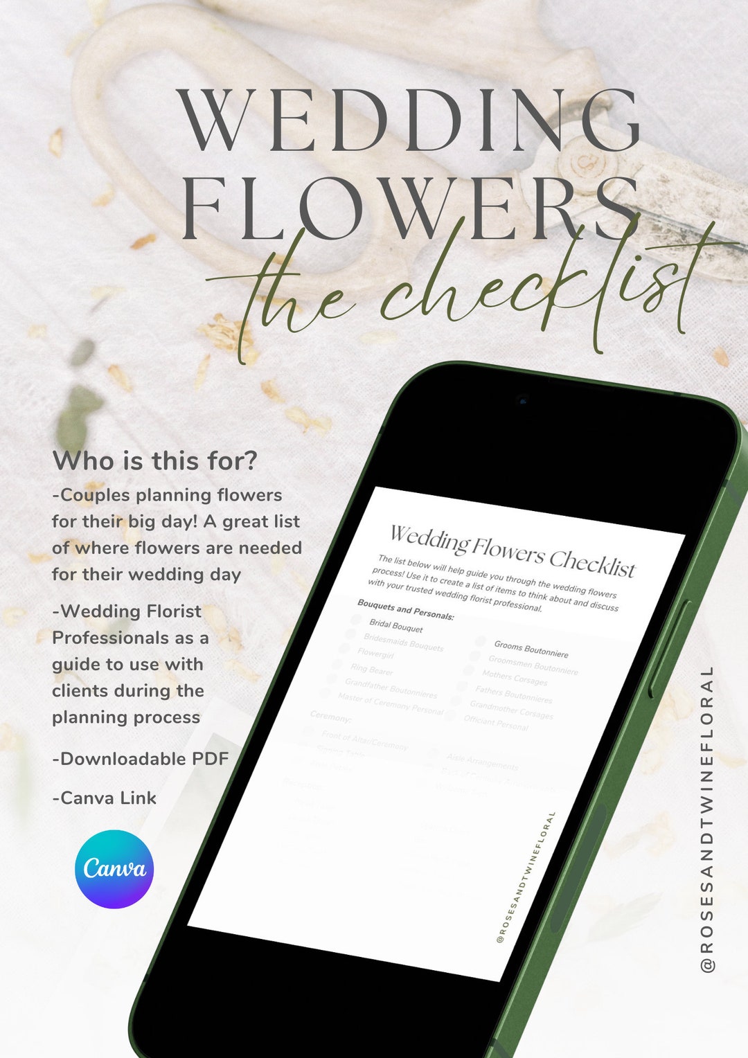 Wedding Flowers Planning Checklist// Florist Checklist// Instant ...