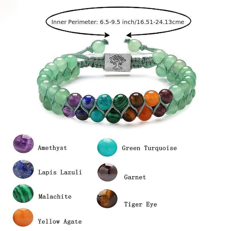 Chakra, Healing Bracelet, Tree of Life Double Layer, Crystal Agate ...