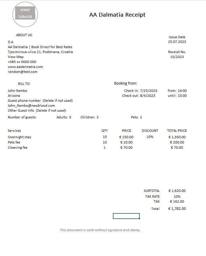 Vacation Rental Printable Receipt Short Term Rental Editable - Etsy