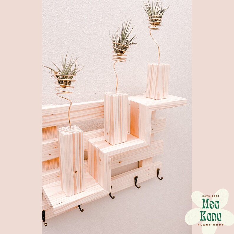 Handmade Wooden Key Hanging Shelf With Air Plant Wall Decor - Etsy