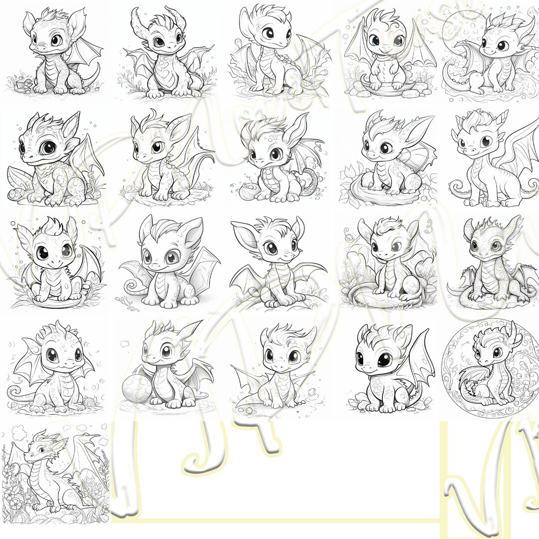 Baby Dragons Coloring Pages 21 Sheets - Etsy