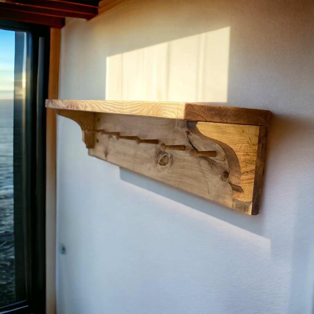 Rustic Reclaimed Wooden Coat Rack With Coat Hooks Shelf Wall Mounted ...