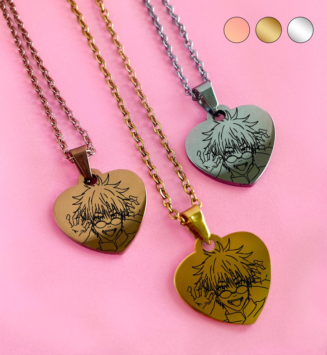 Jjk Anime Stainless Steel Engraved Necklace, Heart Shaped Pendant - Etsy