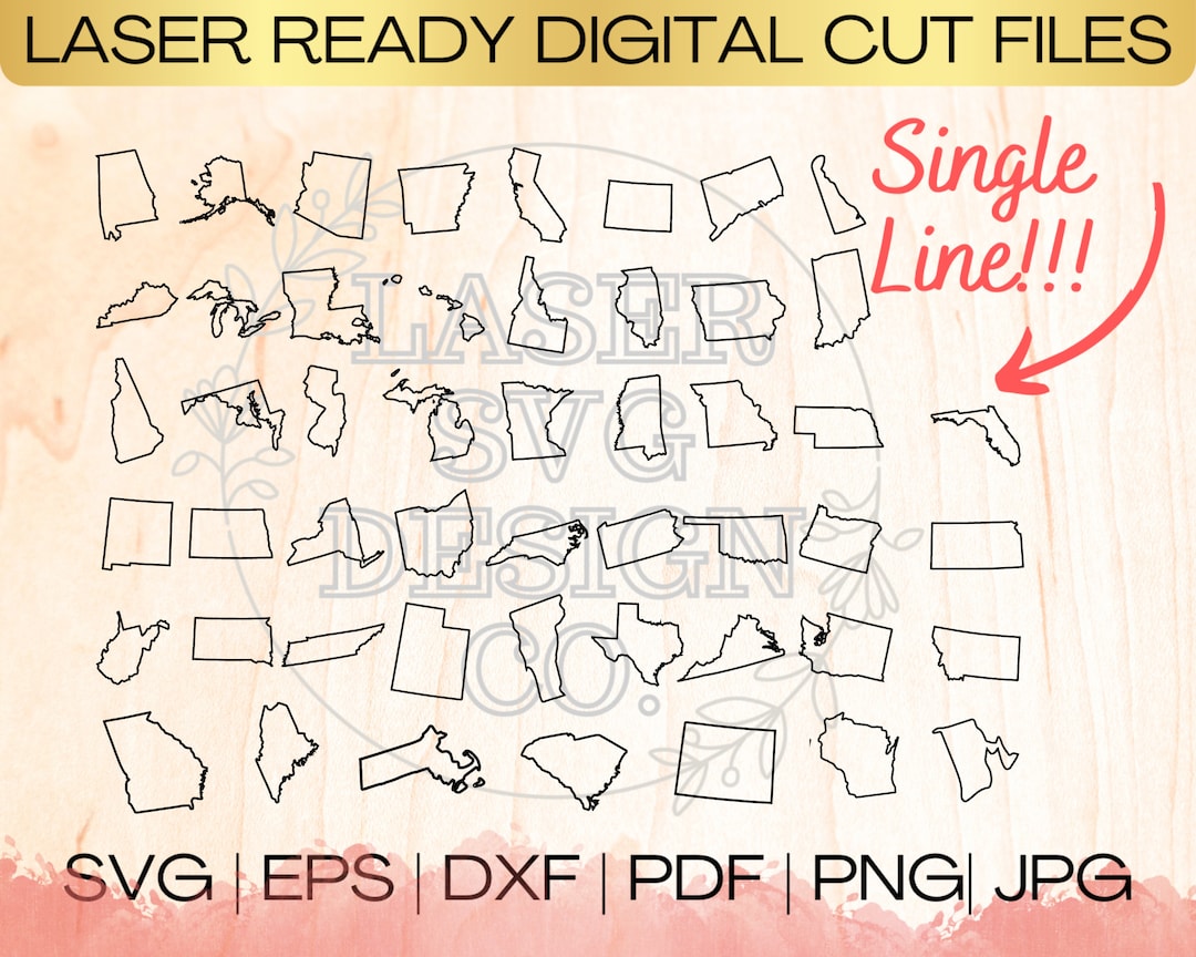 SVG All 50 States Bundle Single Line Download File in EPS, Dxf, Pdf ...