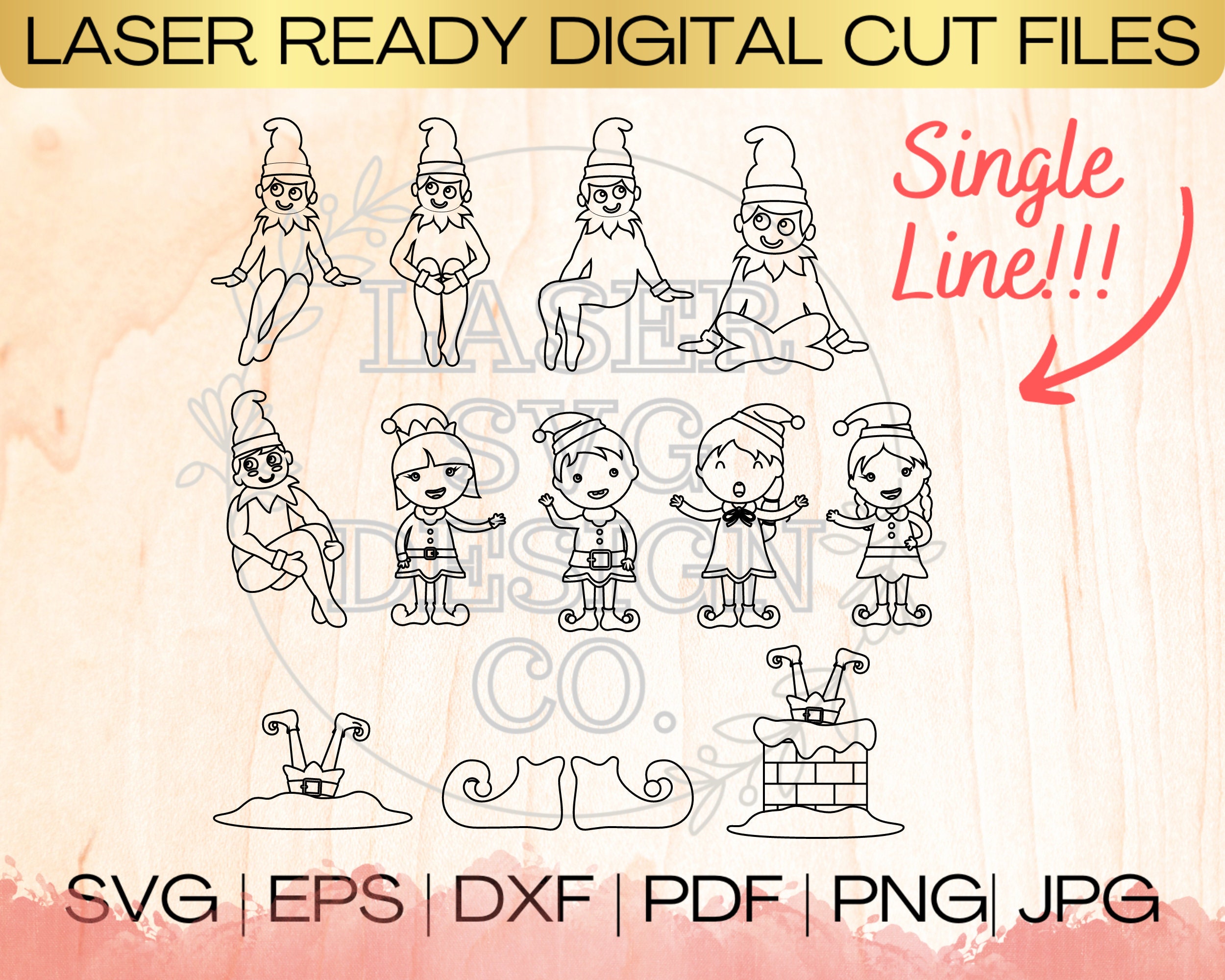 SVG Christmas Elves Bundle Single Line Heart Shape Download File in EPS ...