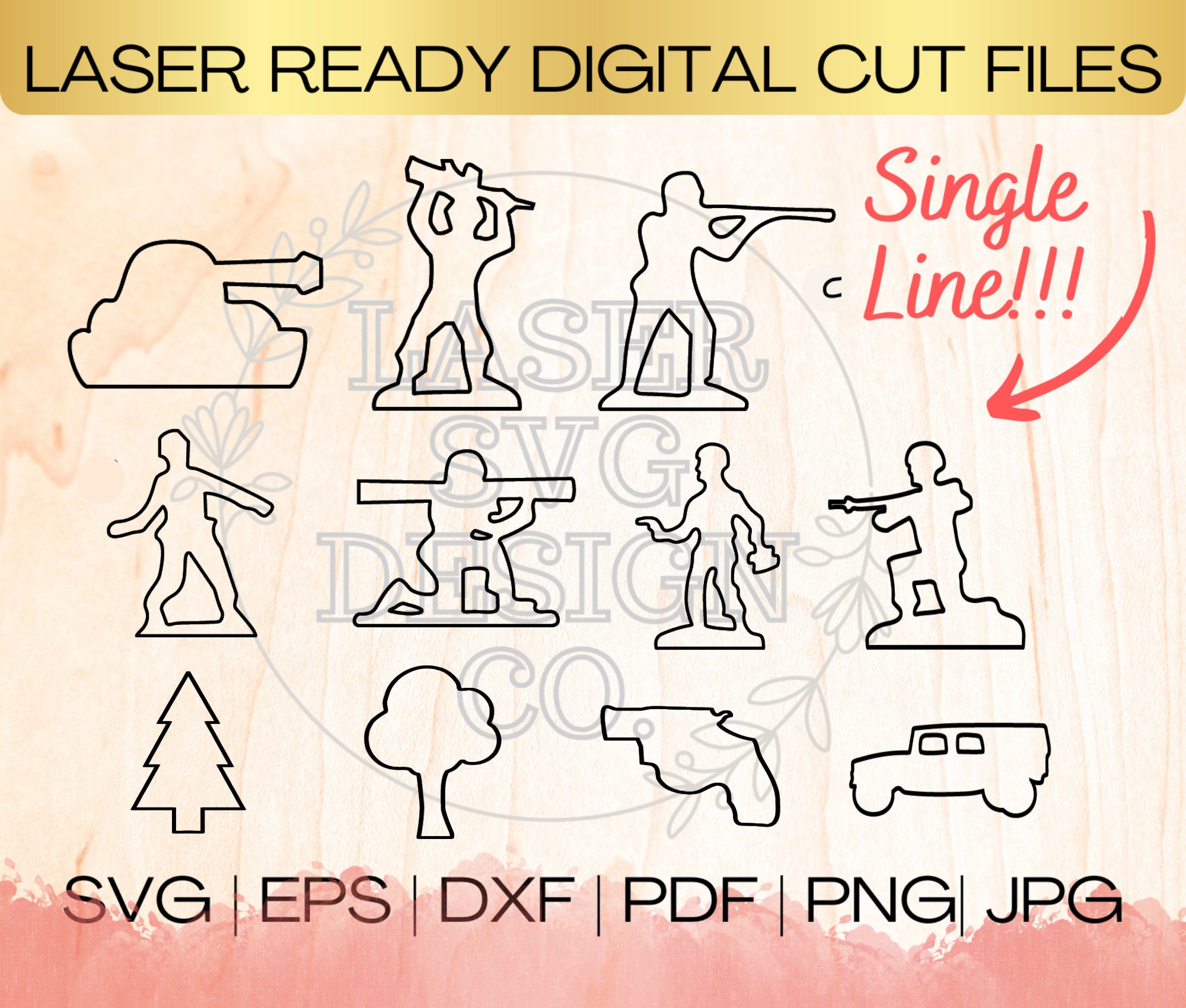 SVG Army Men Bundle Single Line Download File in EPS, Dxf, Pdf, SVG for ...