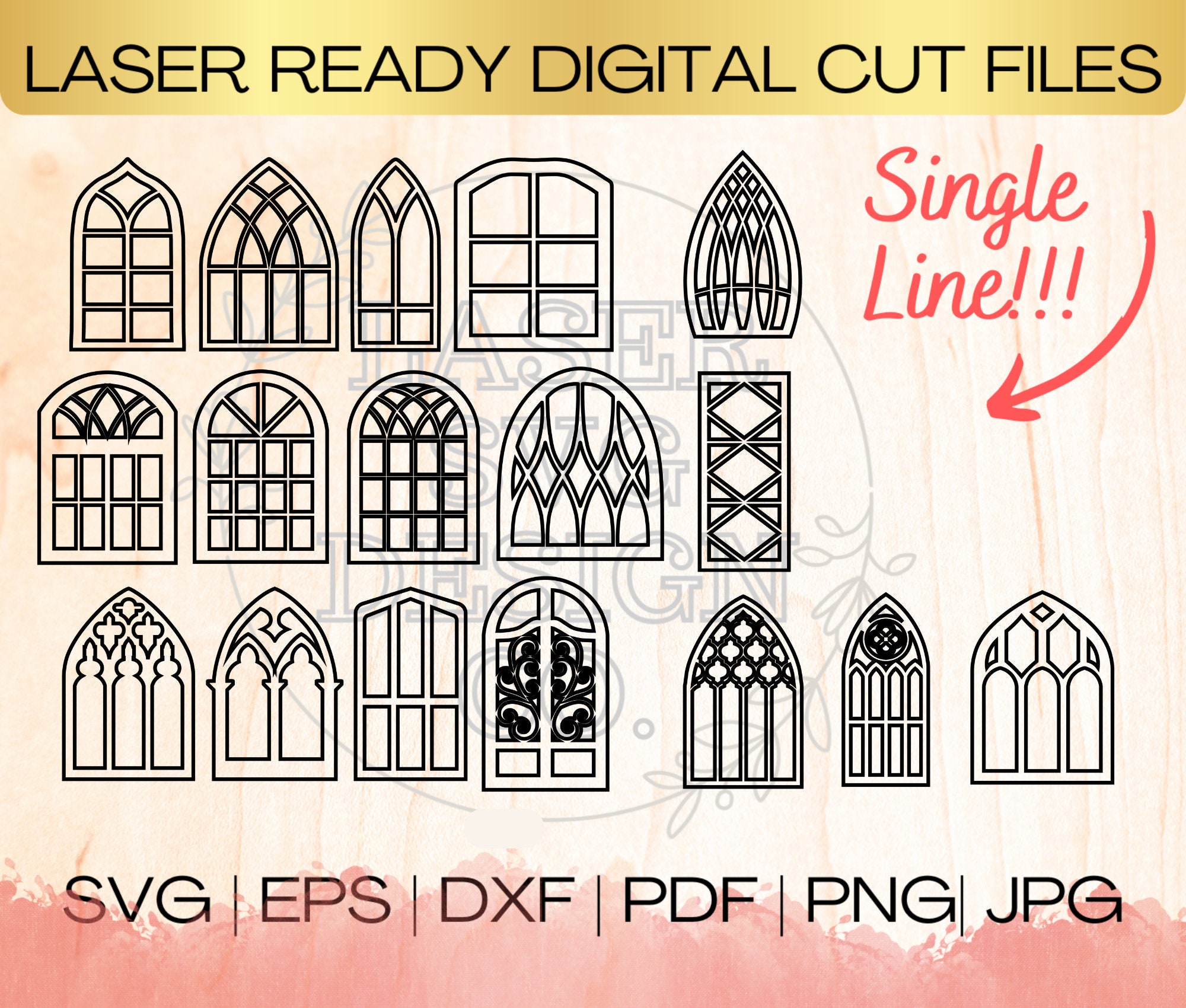SVG Window Cathedral Frame Bundle Single Line Download File in EPS, Dxf ...