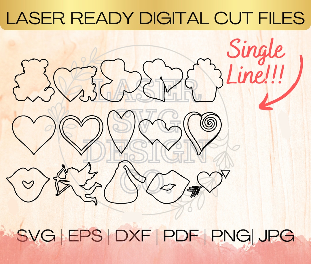 SVG Valentine Bundle Single Line Heart Shape Download File in EPS, Dxf ...