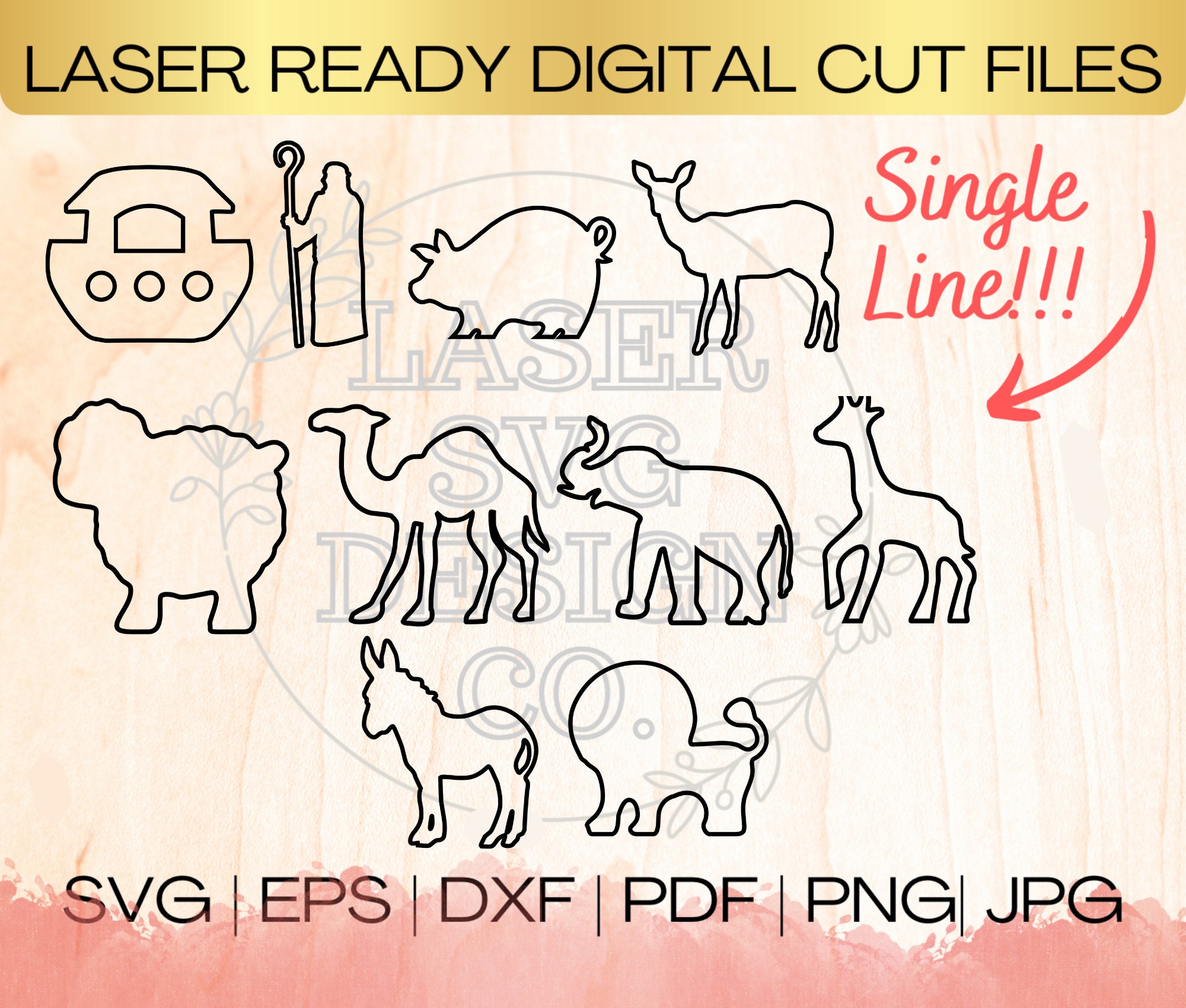 SVG Noahs Ark Bundle Single Line Download File in EPS, Dxf, Pdf, SVG ...