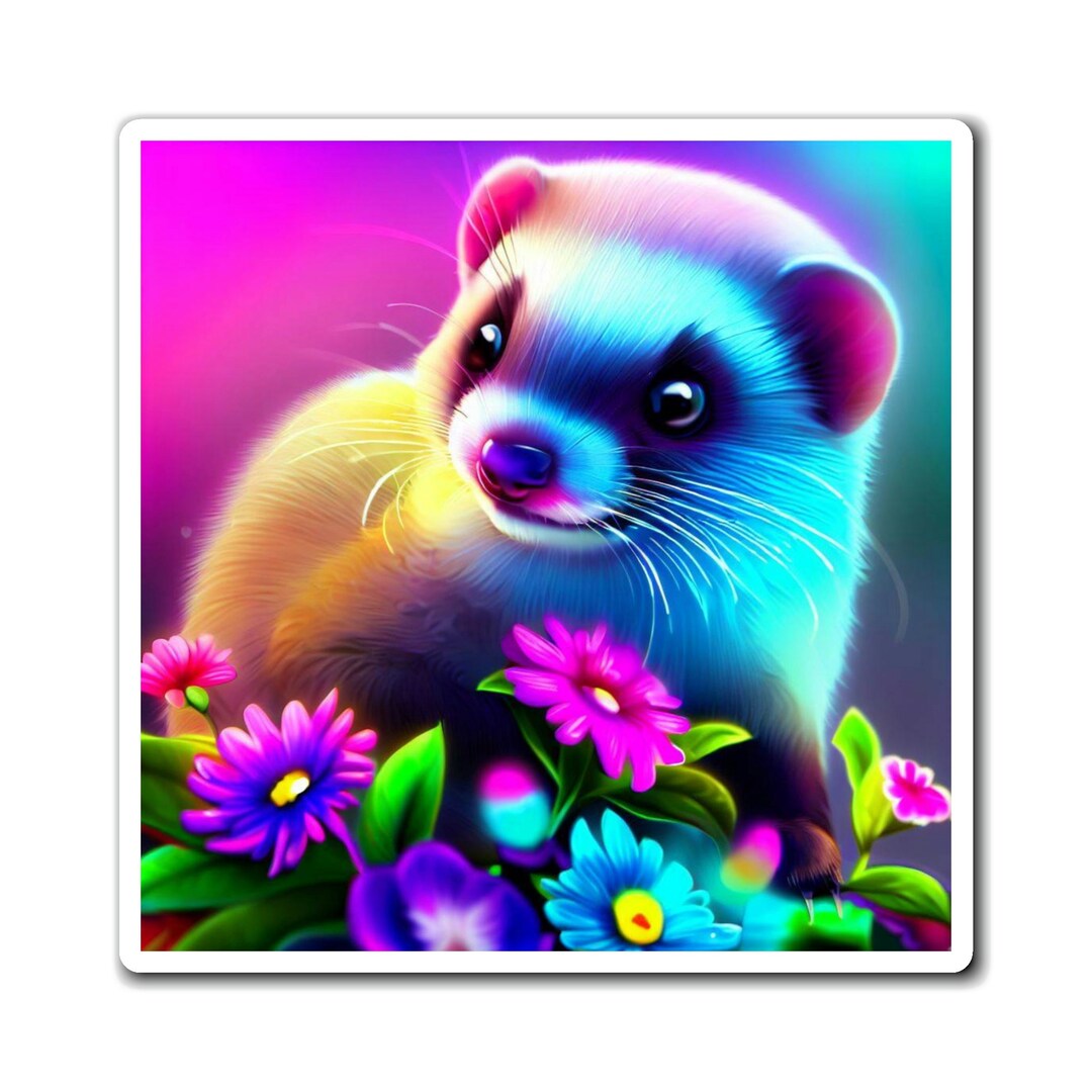 Neon Ferret & Flower Square Magnets for Indoor Use, Ferret Magnet ...