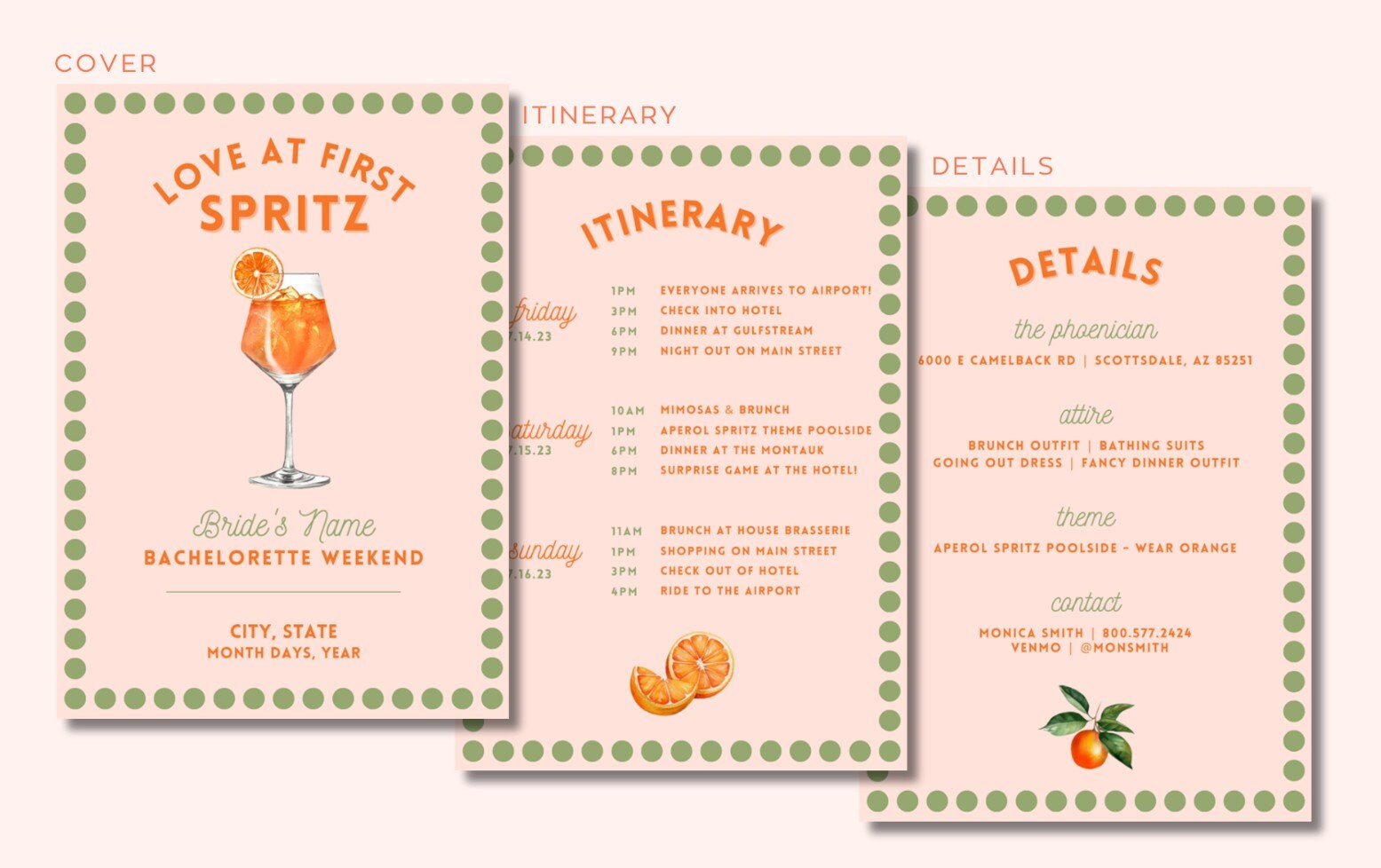 Aperol Spritz Weekend Itinerary | Canva Digital Template | Bachelorette ...