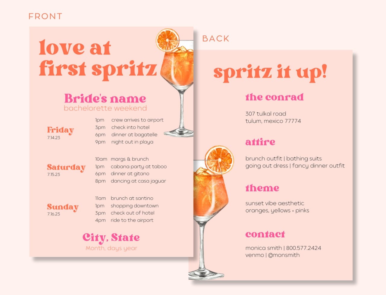 Aperol Spritz Weekend Itinerary | Canva Digital Template | Bachelorette ...