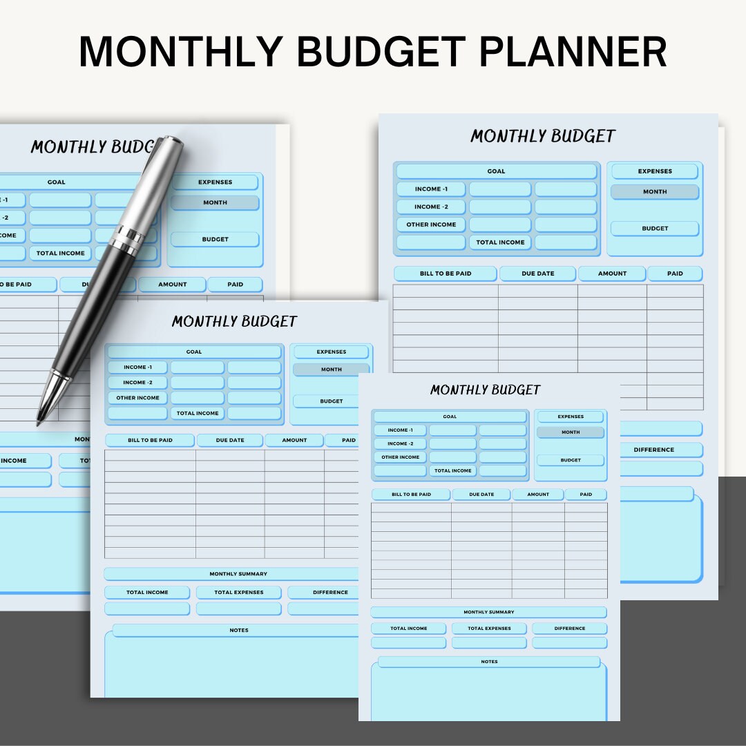 Printable Monthly Budget, Monthly Income & Expense Recorder, Monthly ...