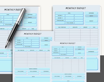 Printable Monthly Budget, Blue and Green, Monthly Income & Expense ...