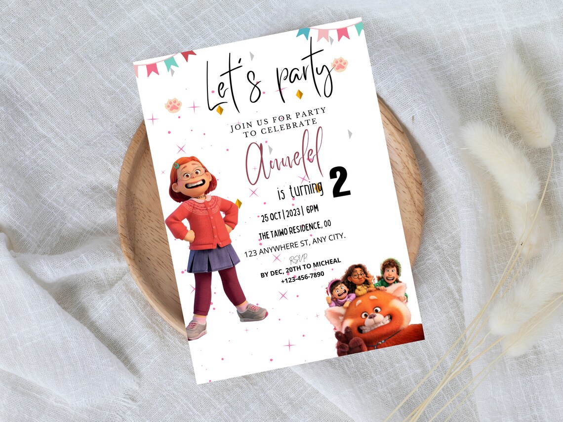 Turning Red Birthday Invitation, Girls Birthday Invite, Turning Red ...