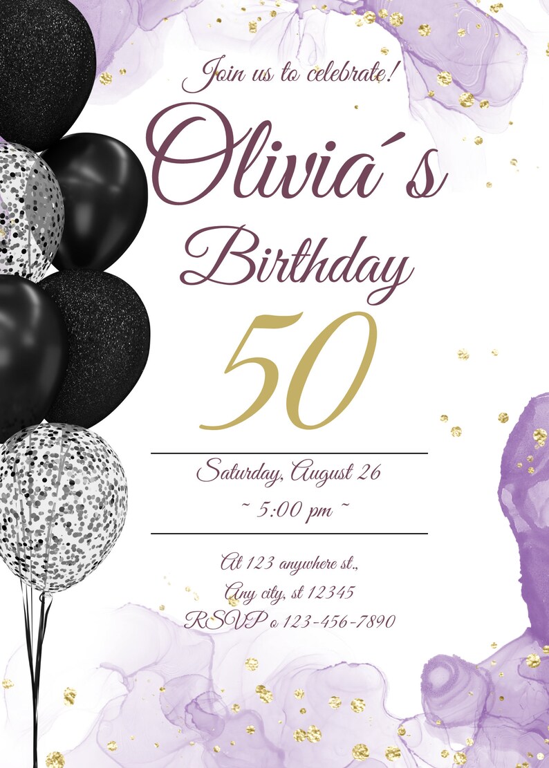Editable 50th Birthday Invitation Template Printable Birthday - Etsy