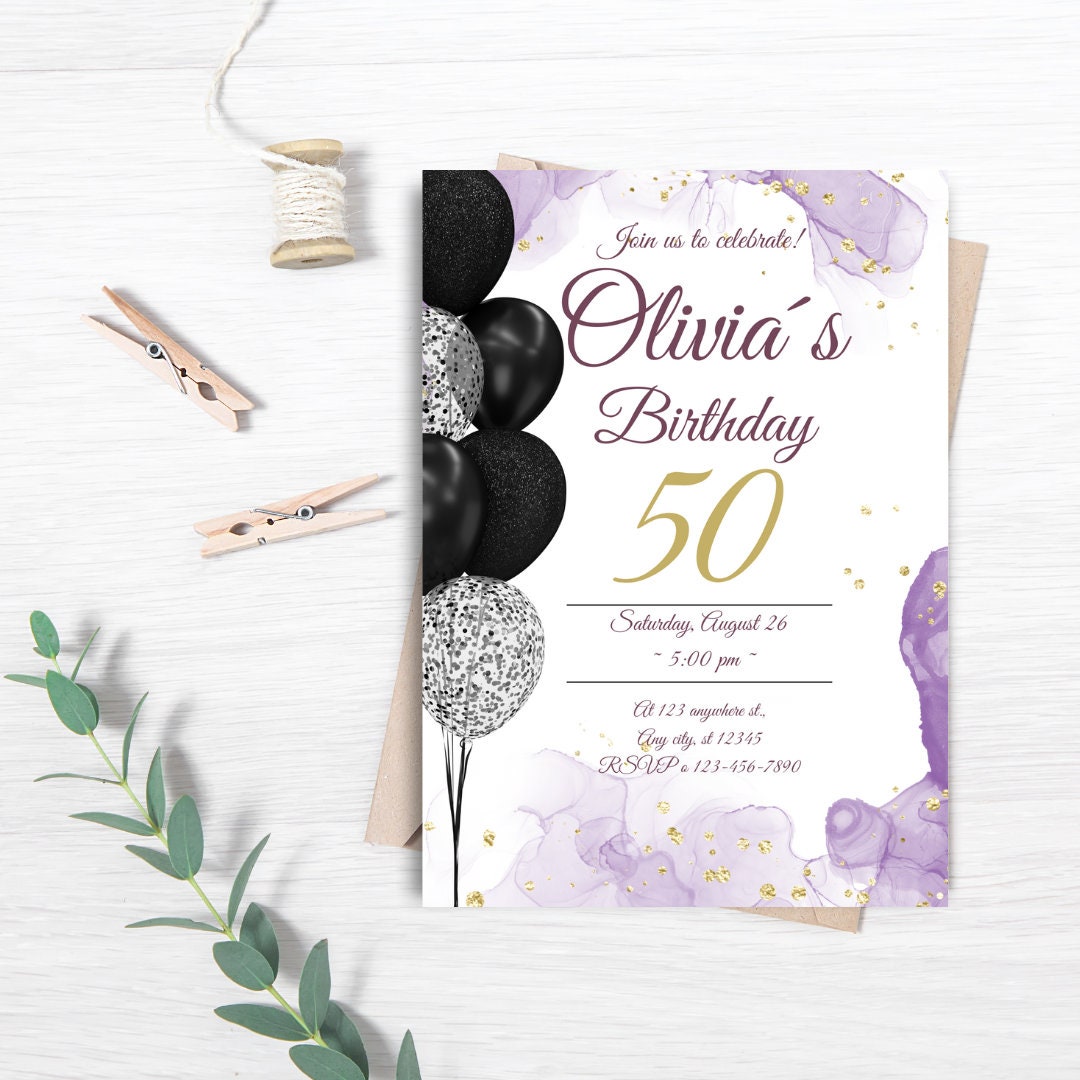 Editable 50th Birthday Invitation Template, Printable Birthday Party ...