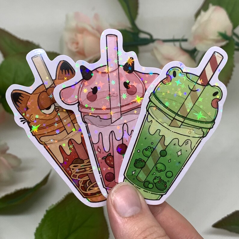 Boba Holographic Stickers 3in Cute Vinyl Sparkle Stickers Garfield ...