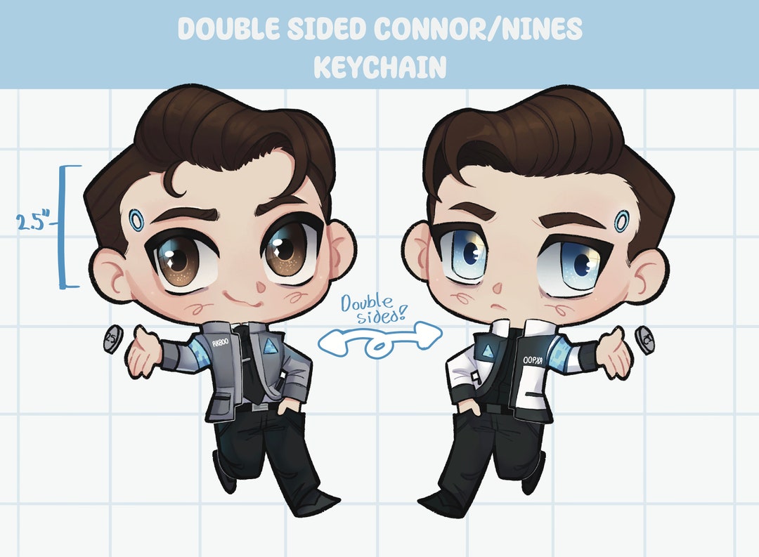 Detroit Become Human Connornines Double Sided Chibi 25 Inch Holographic Acrylic Keychain Etsy