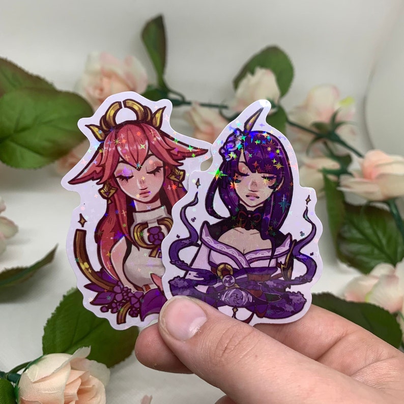 Genshin Impact Vinyl Holographic Stickers 3inch Raiden Shogun & Yae ...