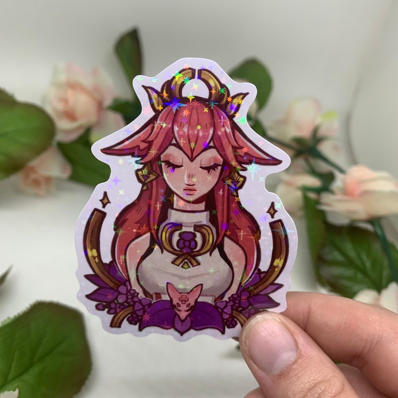 Genshin Impact Vinyl Holographic Stickers 3inch Raiden Shogun & Yae ...