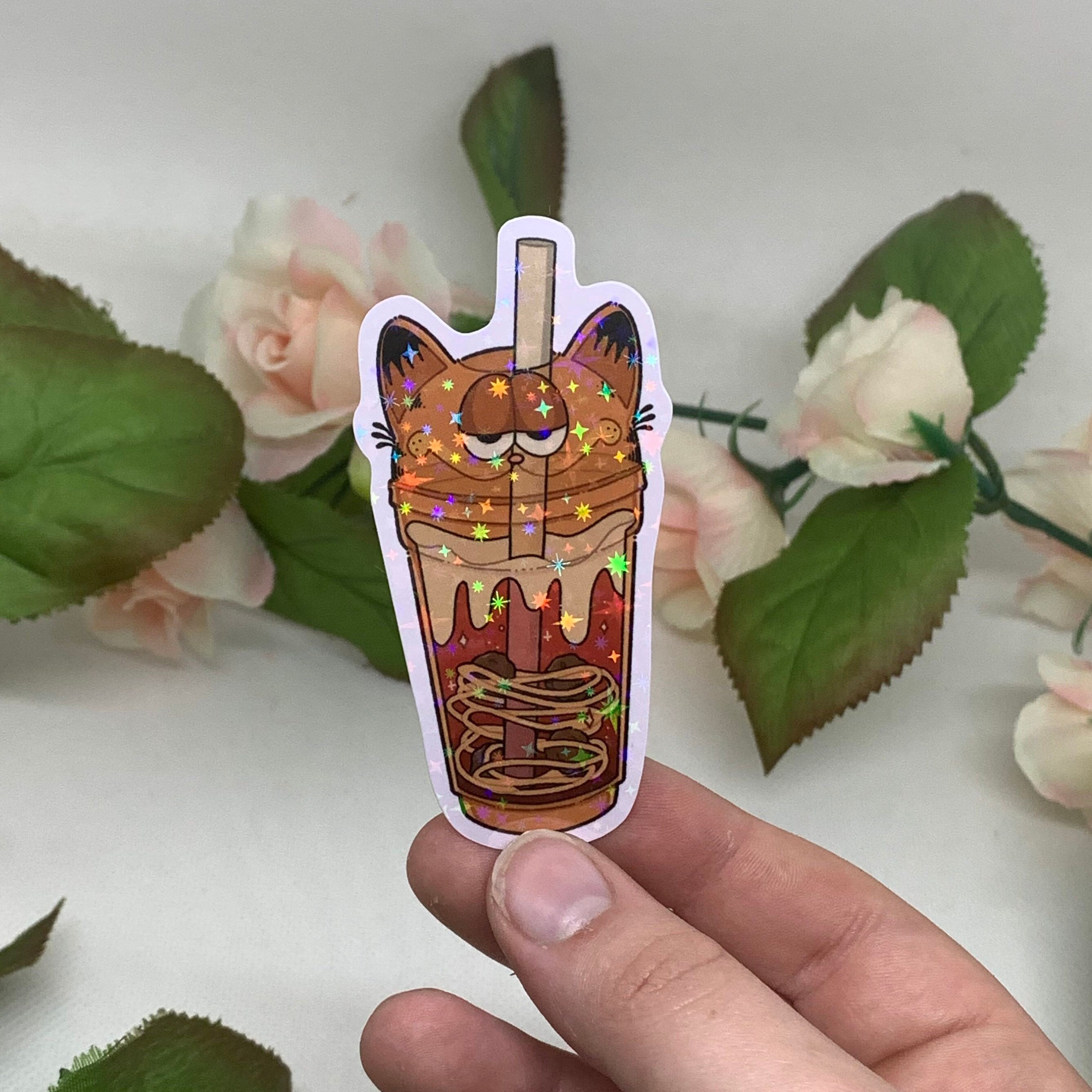 Boba Holographic Stickers 3in Cute Vinyl Sparkle Stickers Garfield ...