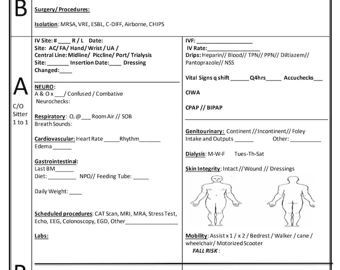 Nursing SBAR Bedside Report Sheet - Etsy