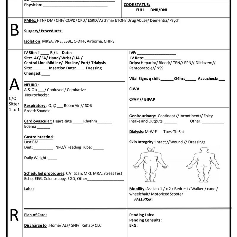 Sbar Nurse Report Sheet - Etsy