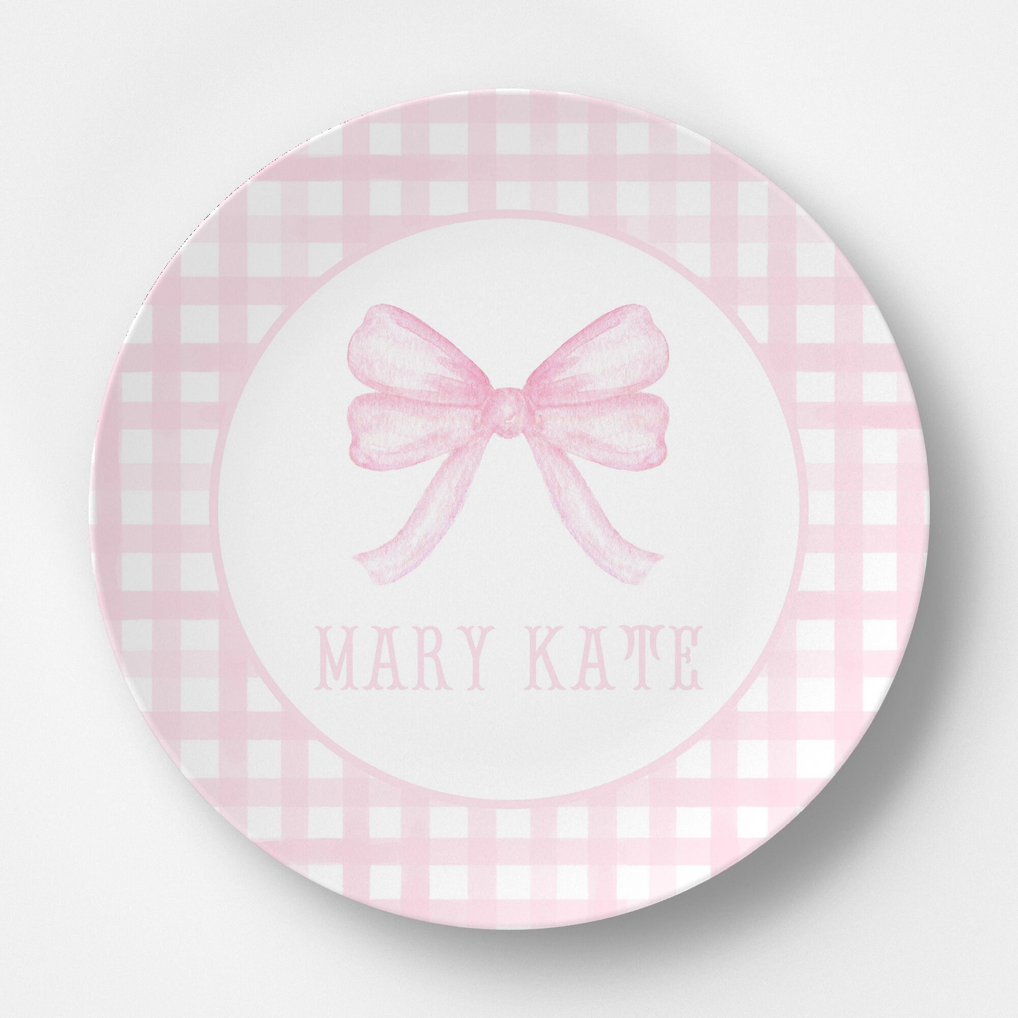 Pink Bow and Gingham Personalized Dinnerware Plate Set for Girls - Etsy