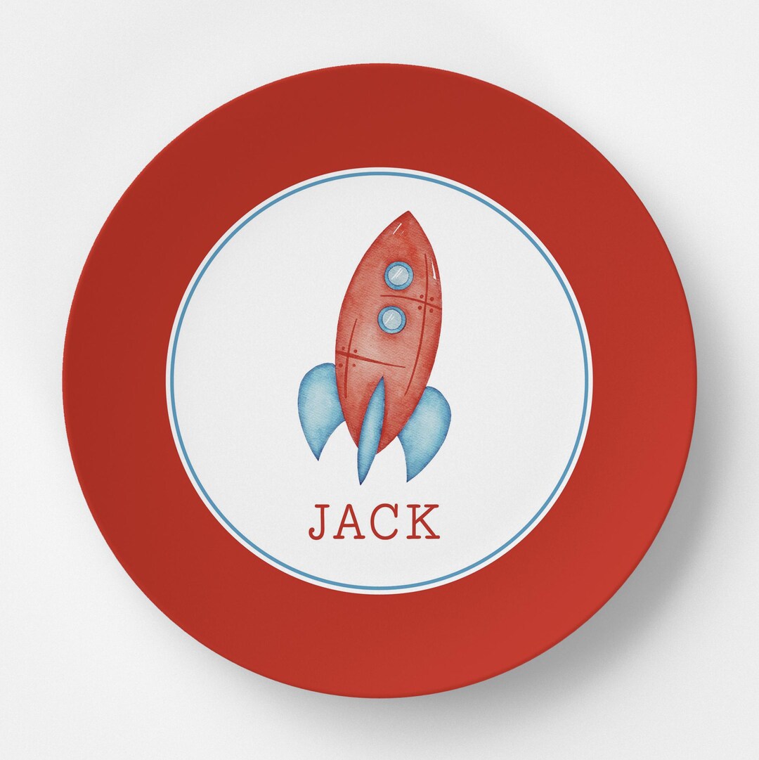 Spaceship, Rocket Watercolor Personalized Plates, Personalized ...