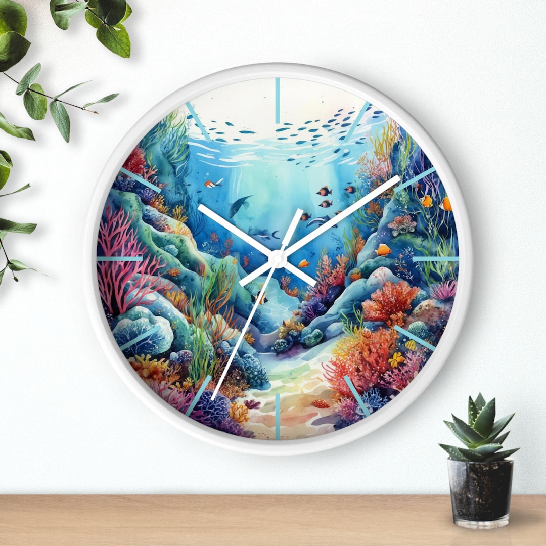 Underwater Coral Reef Wall Clock, Ocean Decor, Nautical Gift, Colorful ...