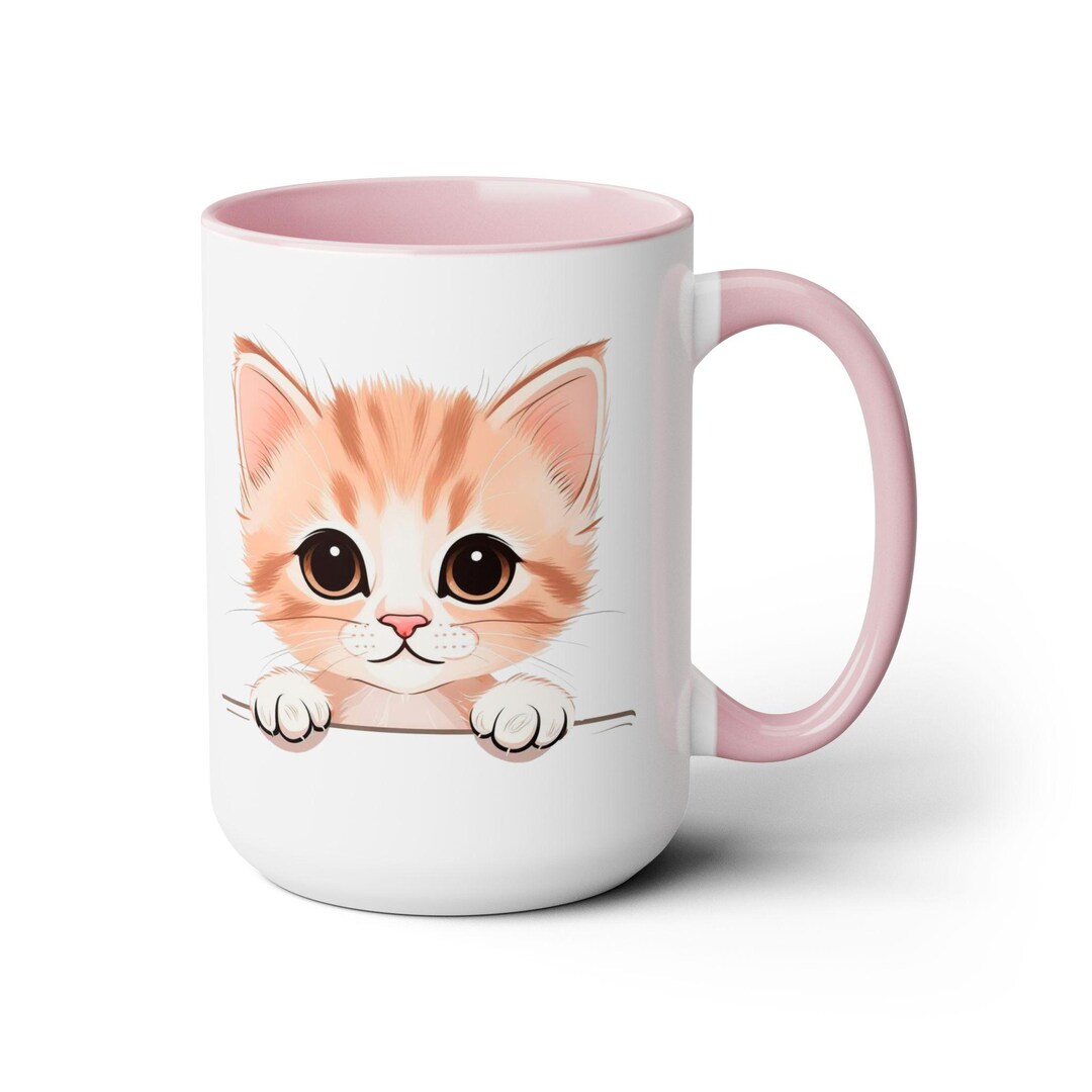 Pssst I Love You Kawaii Kitten Two-tone Coffee Mugs, 15oz - Etsy