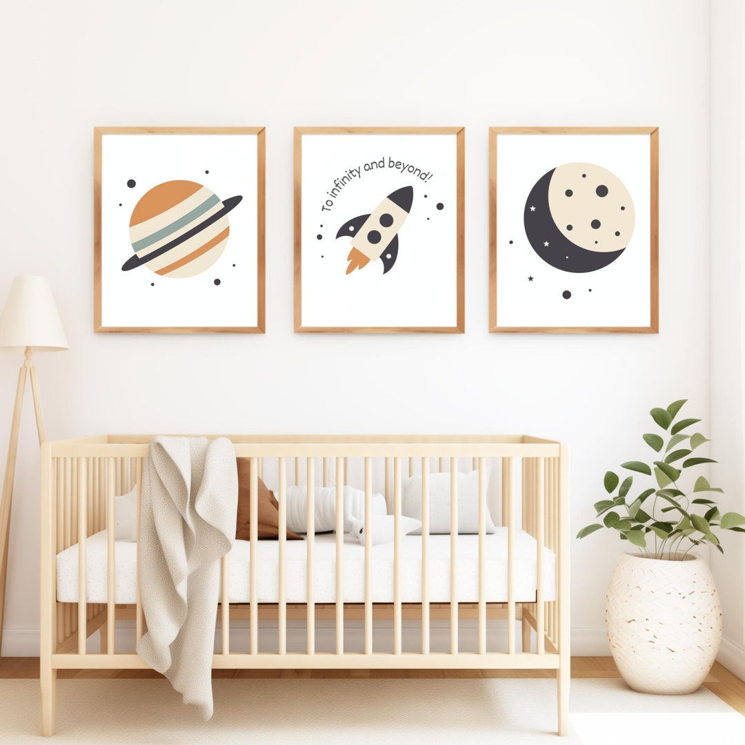 Set of 3 Outer Space Prints, Rocket Ship, Moon Print, Space Posters ...