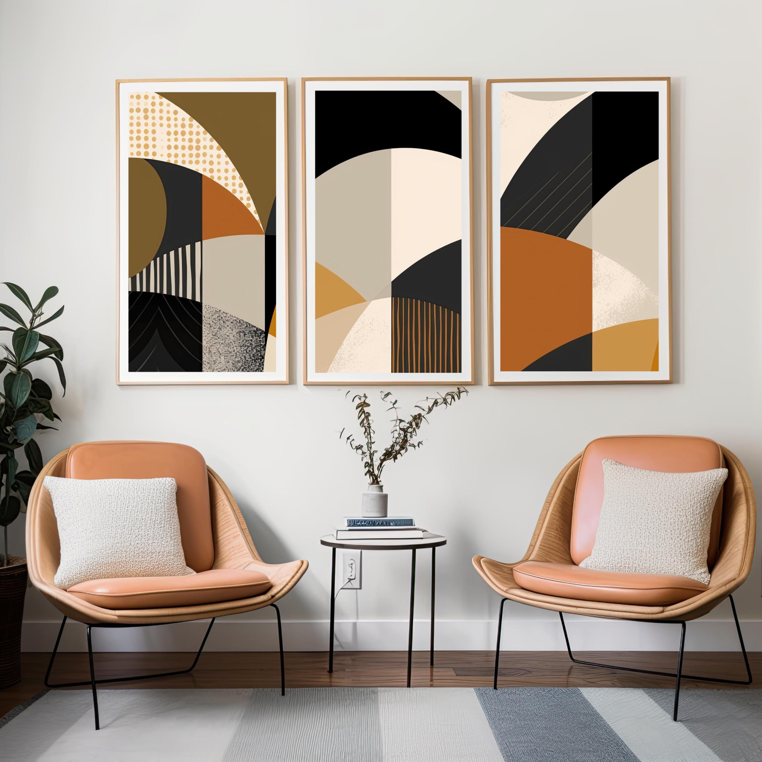Orange Midcentury Modern Art Prints Set of 3, Abstract Wall Art Decor ...