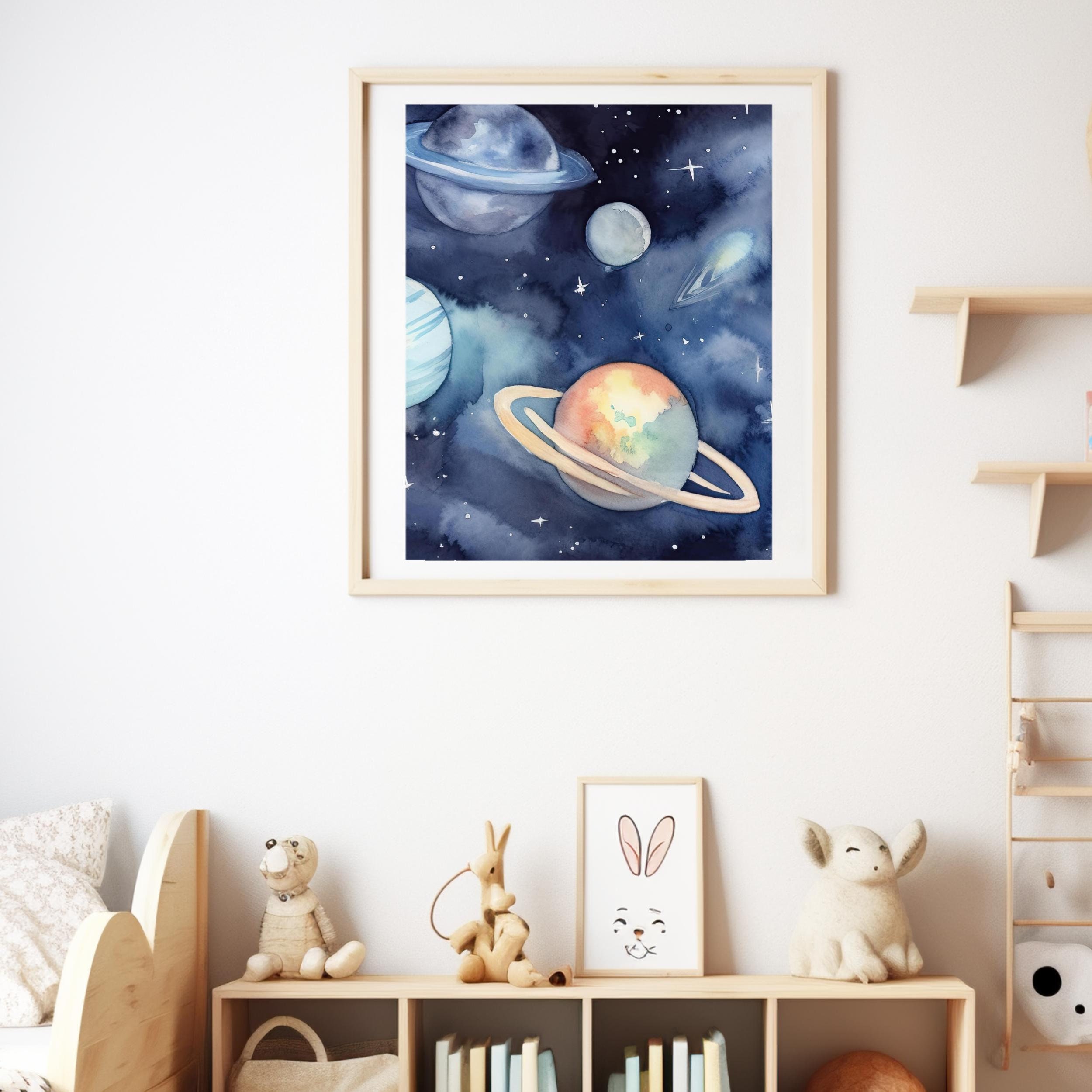 Space Watercolor Art Prints Set of 3, Children's Wall Art Decor ...