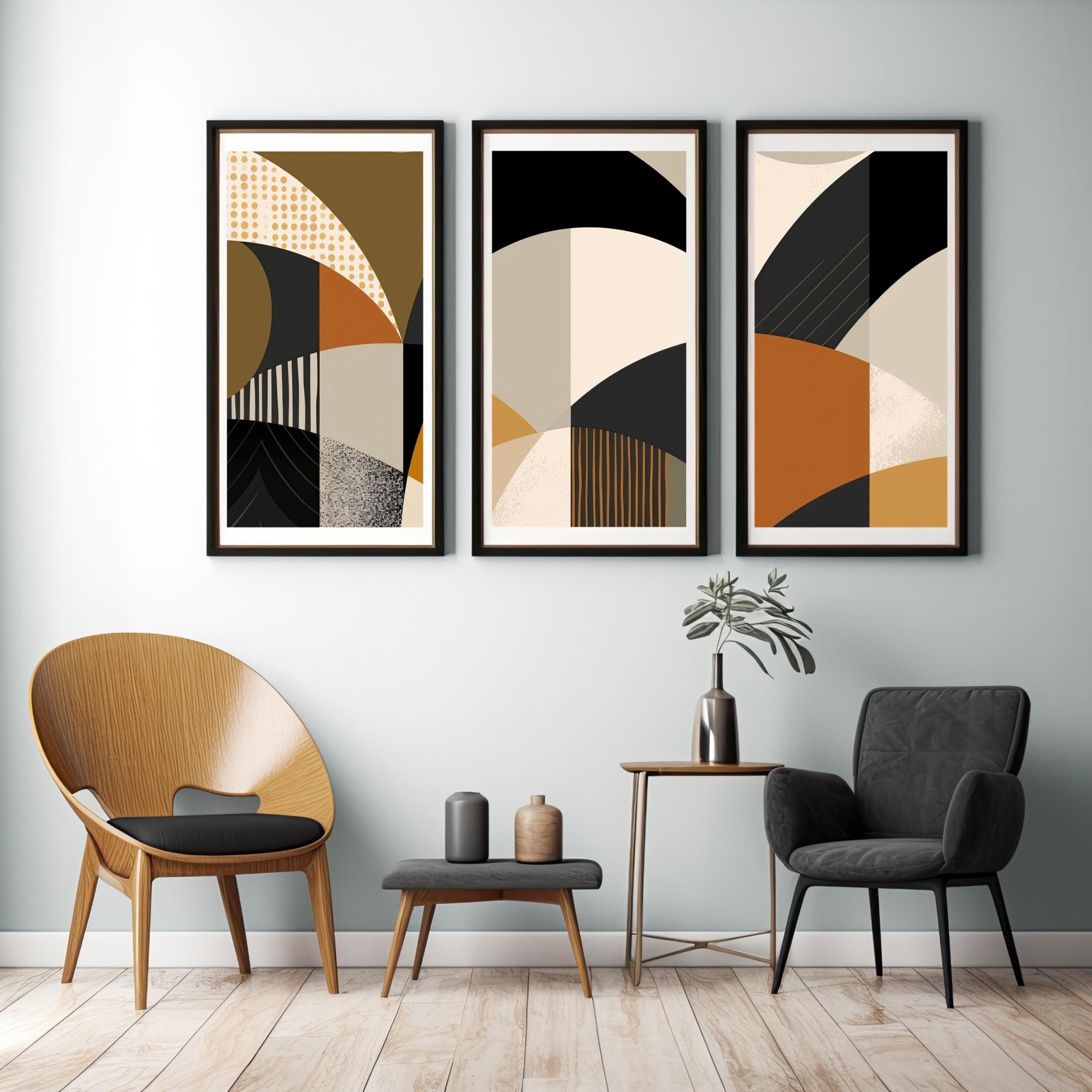 Orange Midcentury Modern Art Prints Set of 3, Abstract Wall Art Decor ...